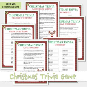 Christmas Trivia Game 4 Rounds 40 Questions Complete Printable Game Kit ...