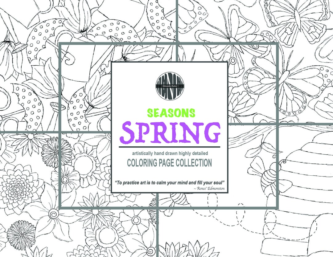 SPRING SEASON Coloring Pages, 4 Coloring Sheets, Printable, Hand ...
