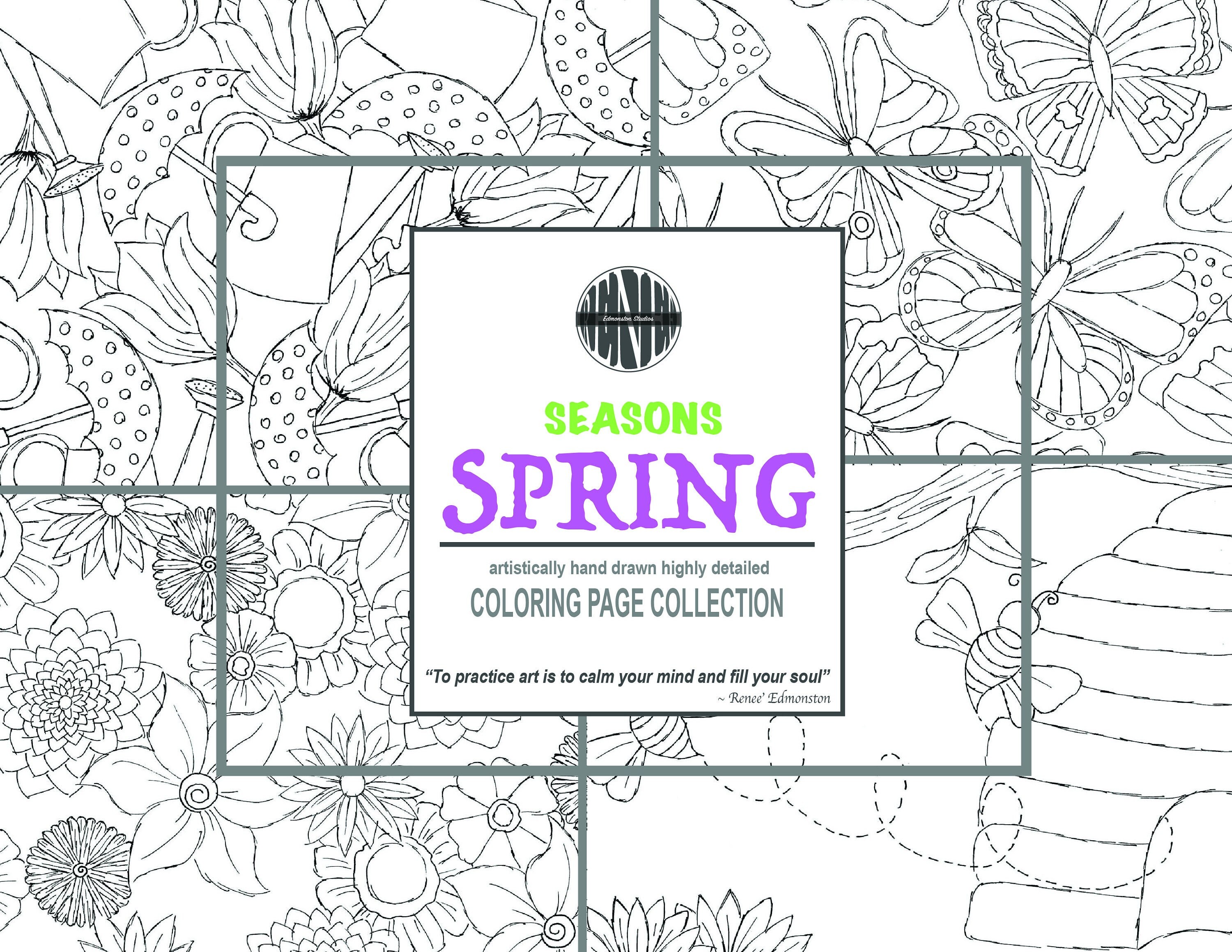 SPRING SEASON Coloring Pages, 4 Coloring Sheets, Printable, Hand ...