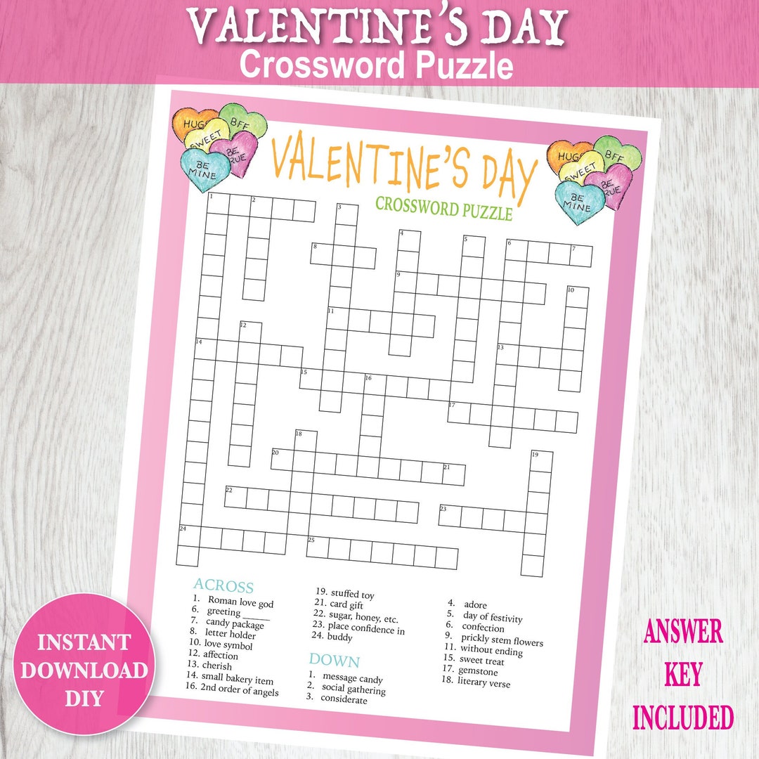 Valentines Day Crossword Puzzle, Valentines Activity, Valentines ...