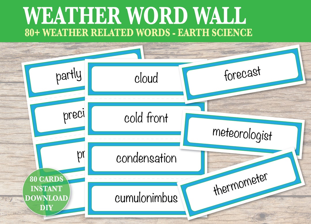 Weather Word Wall Cards 80+ Printable Earth Science Vocabulary Bulletin ...