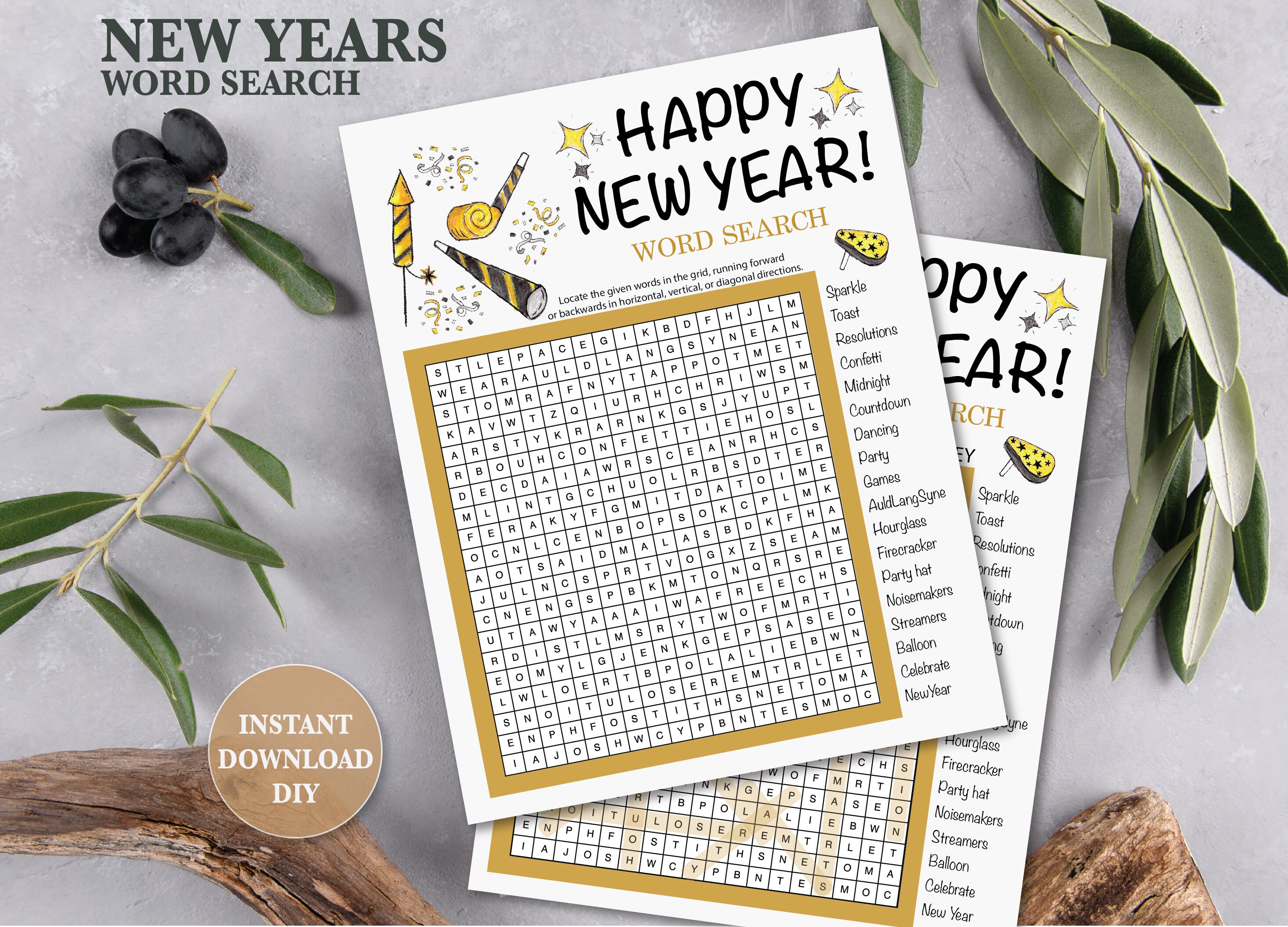 Happy New Year Word Search Find Fun Printable Game 2023 New Year's ...