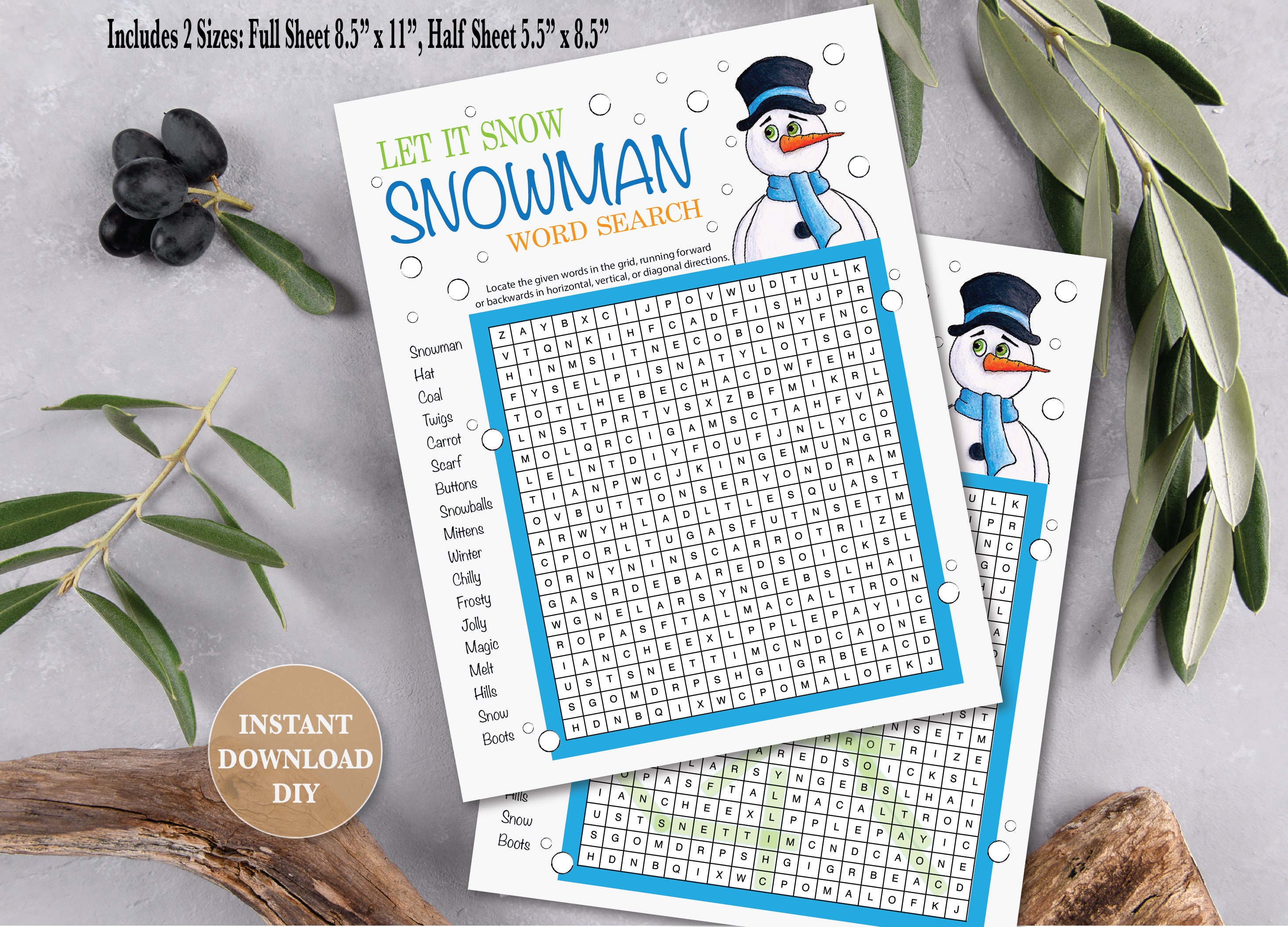 Snowman Winter Word Search Find Printable Wordsearch Puzzle Winter Game ...