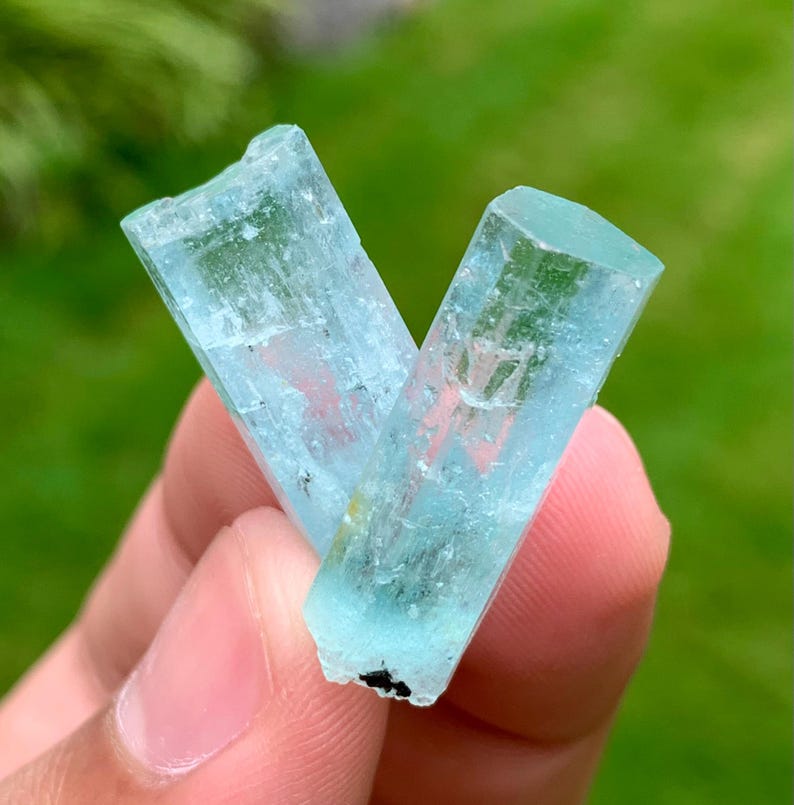 Double Terminated Aquamarine Crystal With Schorl, Skardu Pakistan - Etsy
