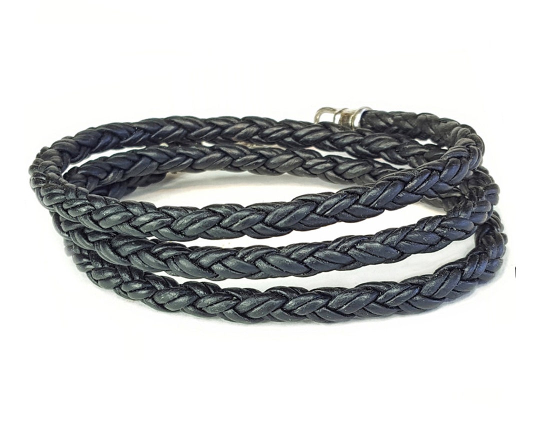 BLACK Braided Leather TRIPLE WRAP Wrap Bracelet - Etsy