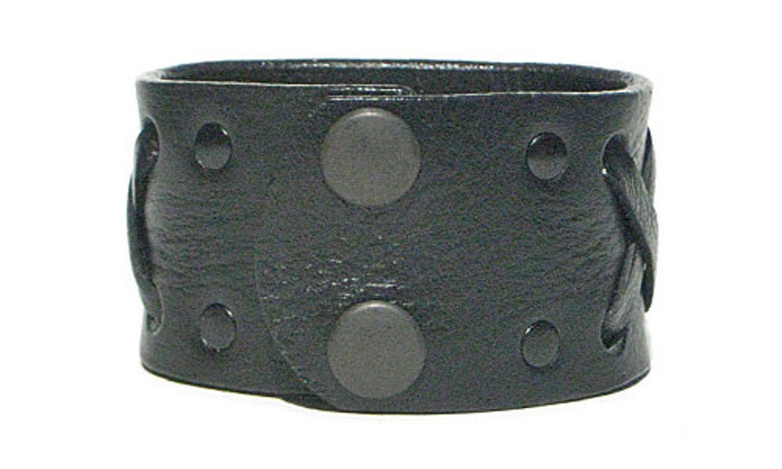 Black Leather Wristband Cuff 1 3/4 Wide X | Etsy