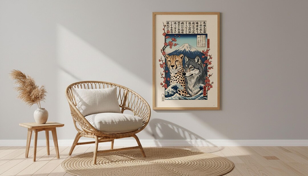 Traditional Japanese Wall Art | Cheetah & Wolf Ukiyo-e Print | Mount ...