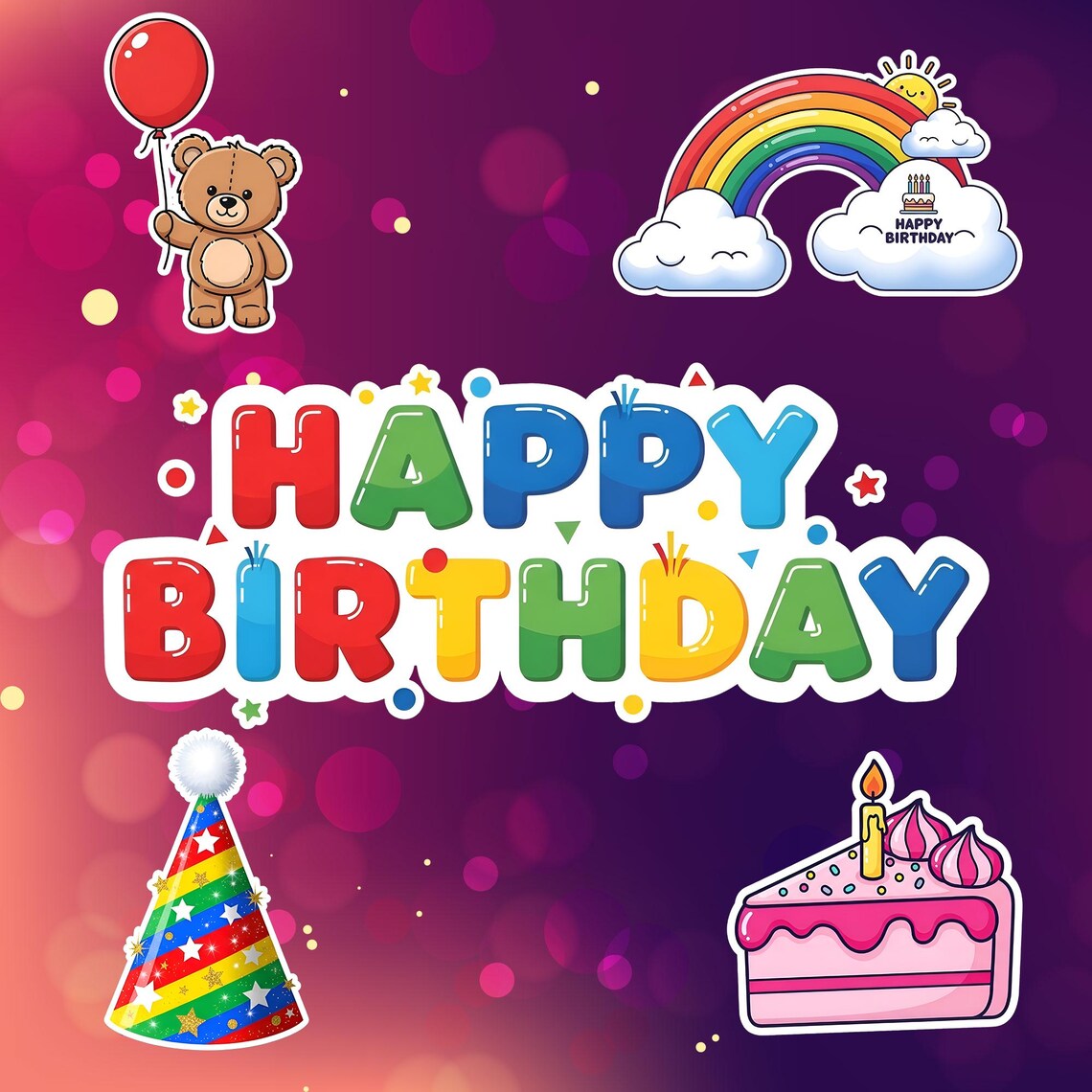 15+ Birthday Stickers Bundle | Digital Clipart PNG Pack | Printable ...