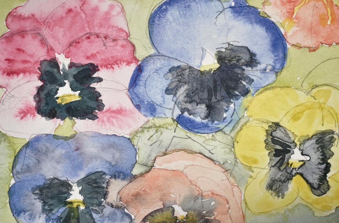 Pansies in Multiple Colors, Pansy, Watercolor, Watercolor Print, Wall ...