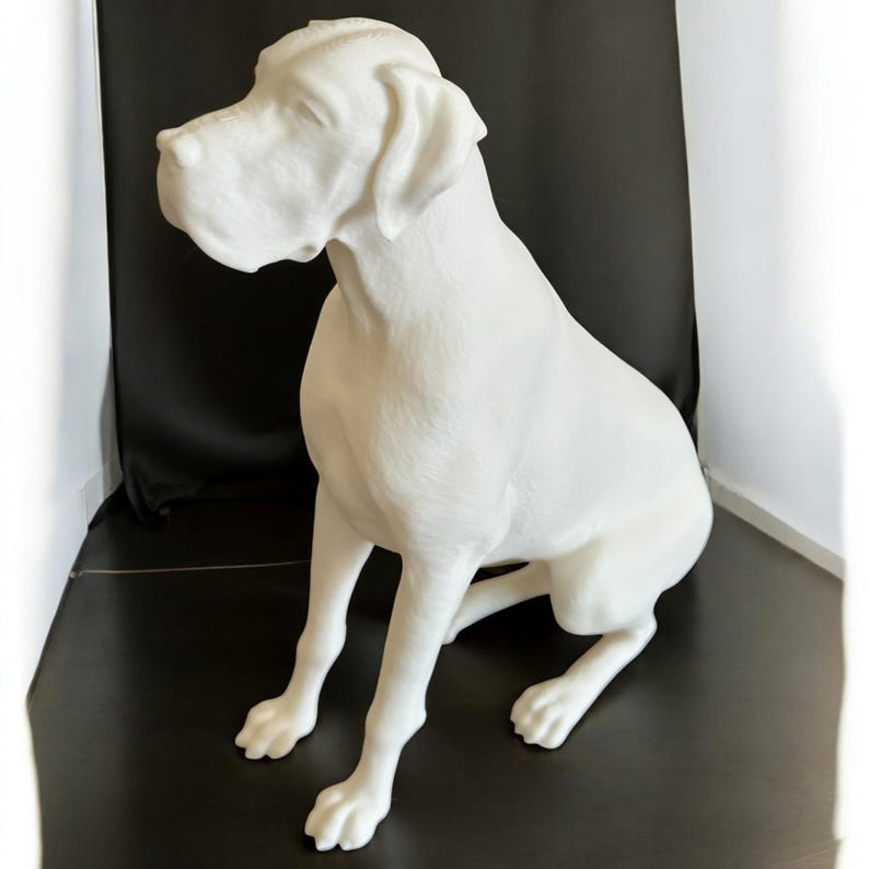 Great Dane Dog Statue, 3D Printed Sitting Dog Sculpture, Modern Large ...