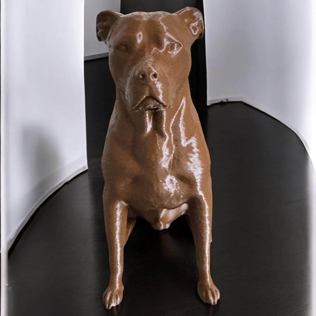 Pitbull Dog Statue – Realistic Sitting Pit Bull Terrier Sculpture | 3D ...