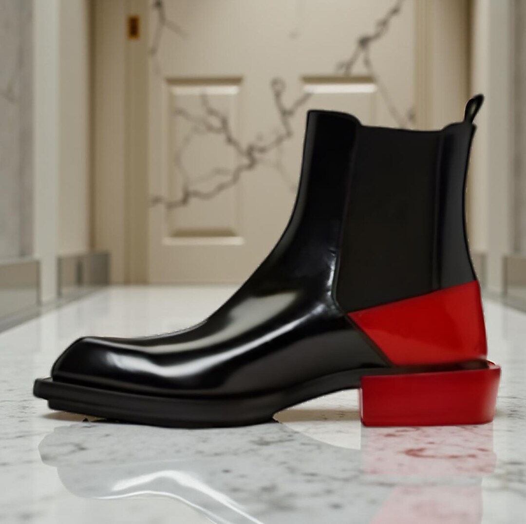 Handmade Black Leather Chelsea Boots, Red Sole, Formal Dress Shoes for ...