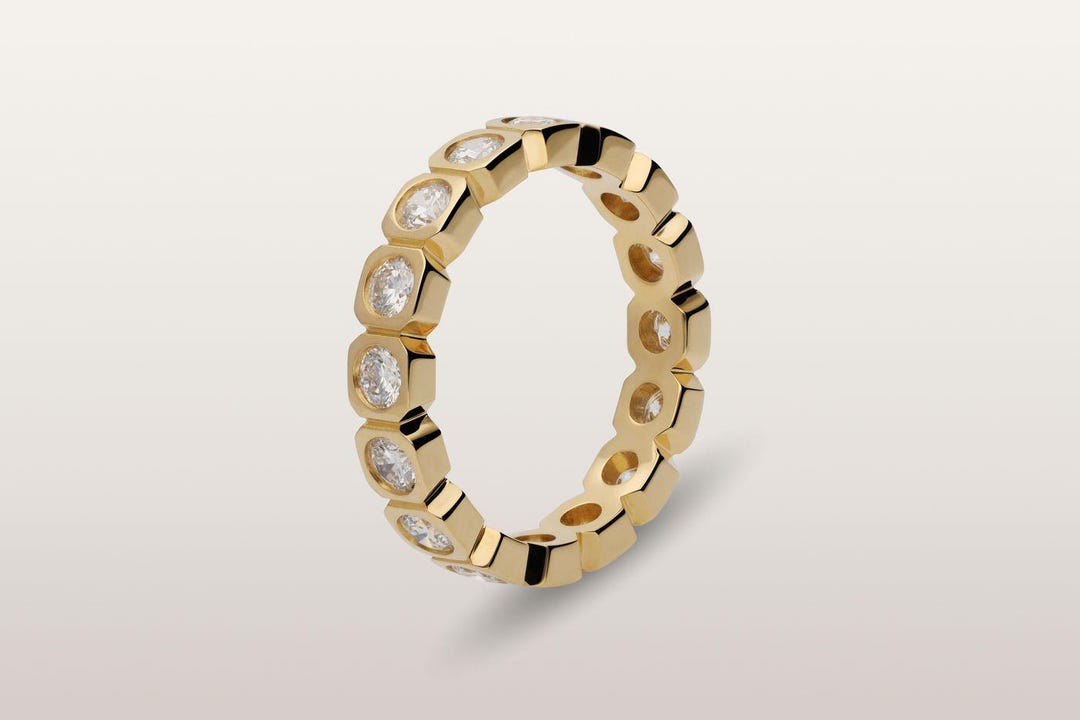 Motion Diamond Eternity Ring, 1.54 CTW Octagonal Bezel 18K Gold ...