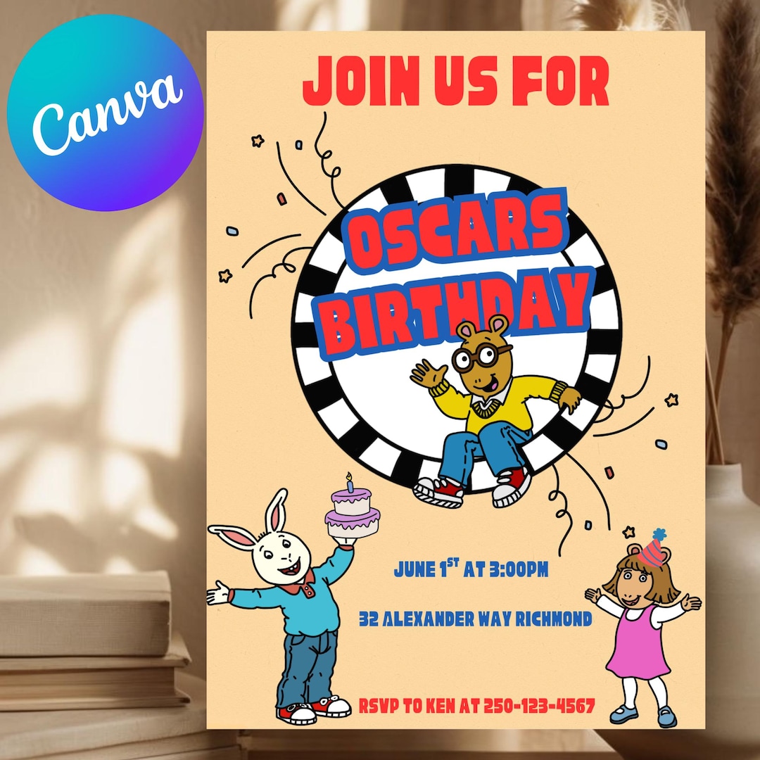 Arthur Birthday Party Invitation Template - Etsy