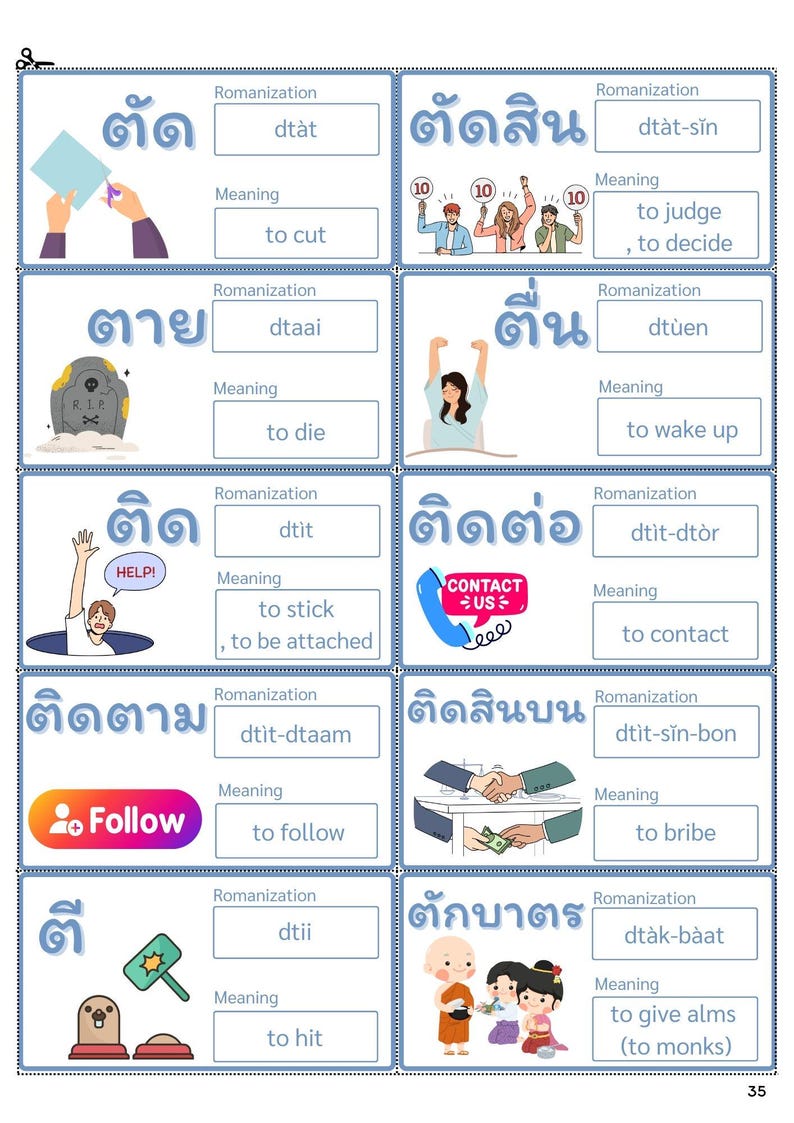 Thai Action Verbs Flashcards: Learn Thai With Romanization (digital ...