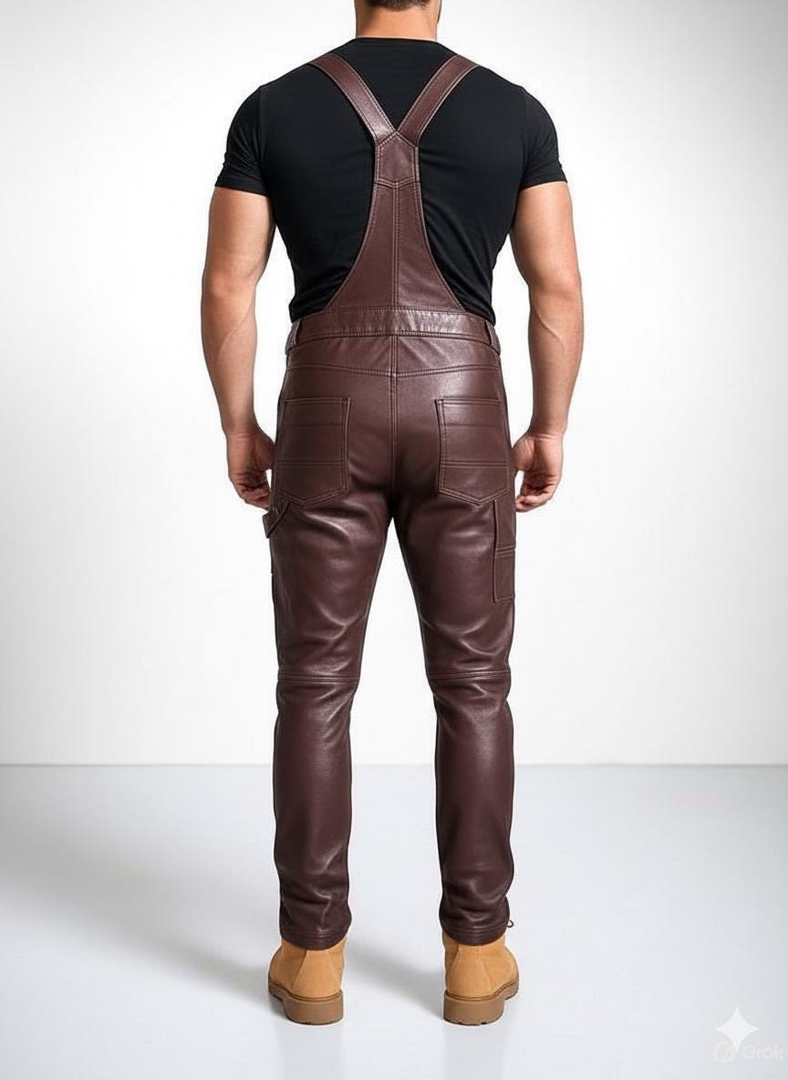 Herren Overall aus braunem Leder - Overall aus echtem Leder mit Cargo ...