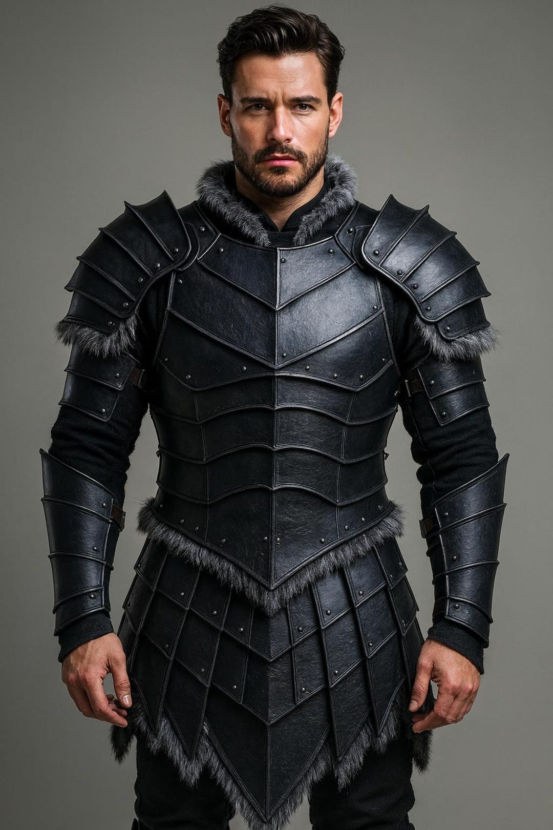 Handmade Black Leather Fur Barbarian Armor | Cosplay Costume for ...