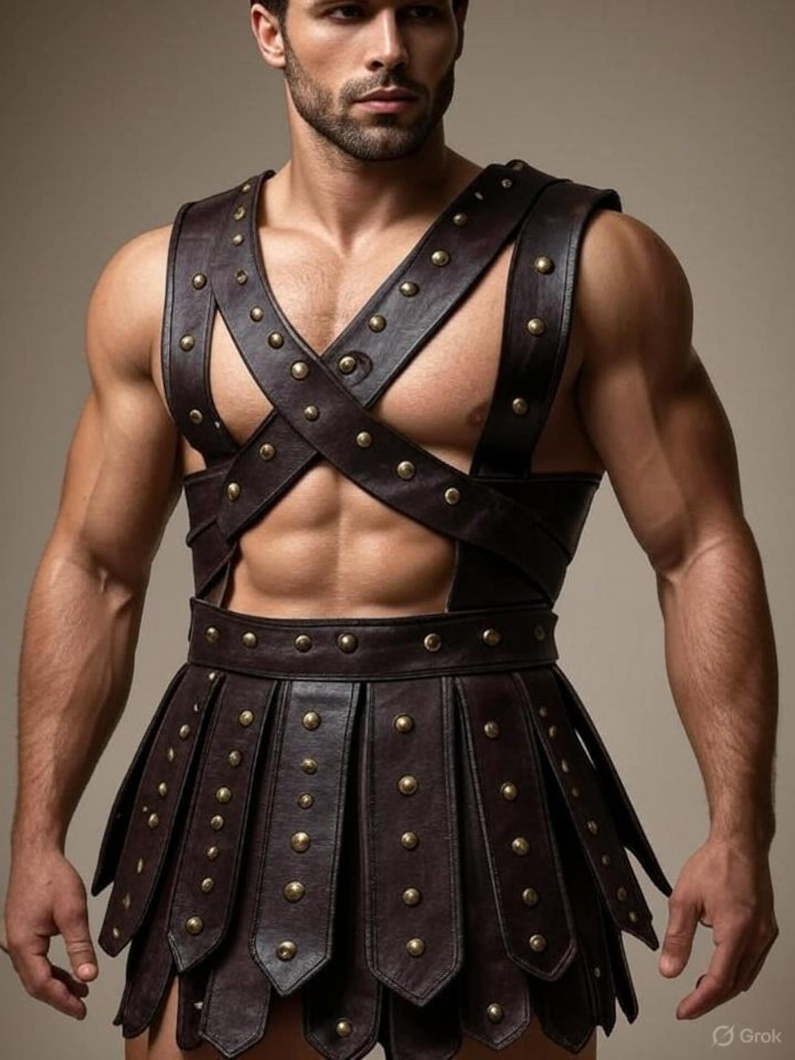 Handmade Leather Gladiator Kilt ,chest Harness Set for LARP, Cosplay ...
