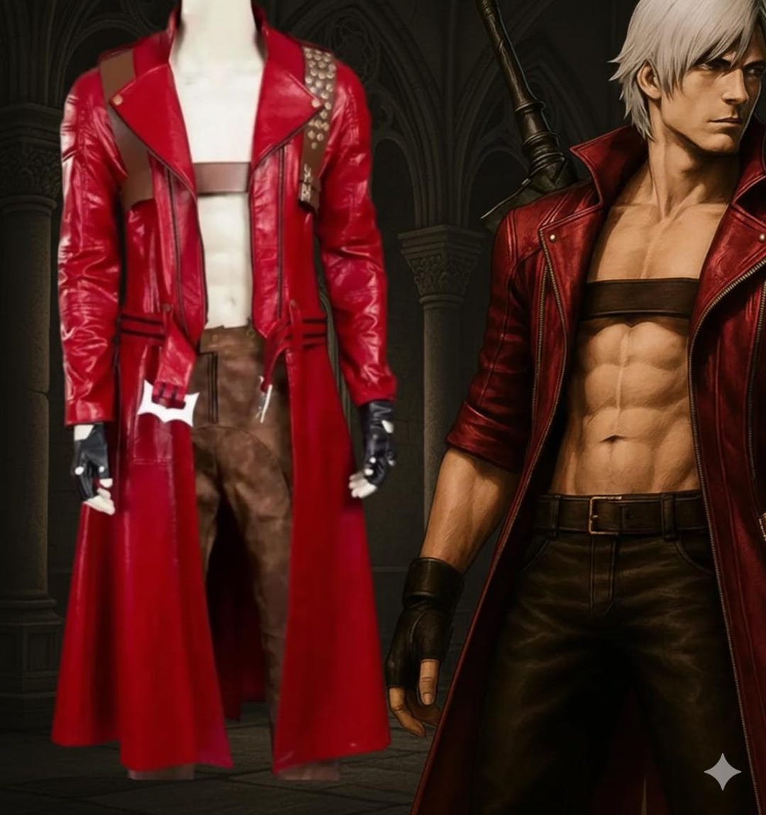 Devil May Cry Dante Cosplay Costume -genuine Red Leather Trench Coat ...