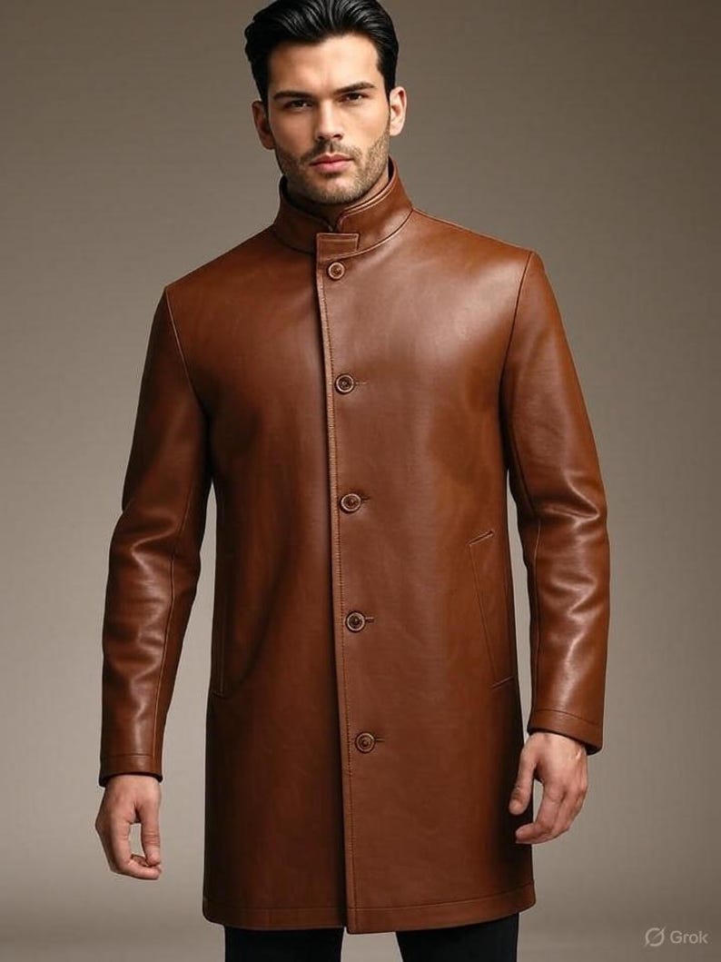 Men’s Handmade Customized Genuine Brown Leather Long Coat – Vintage ...