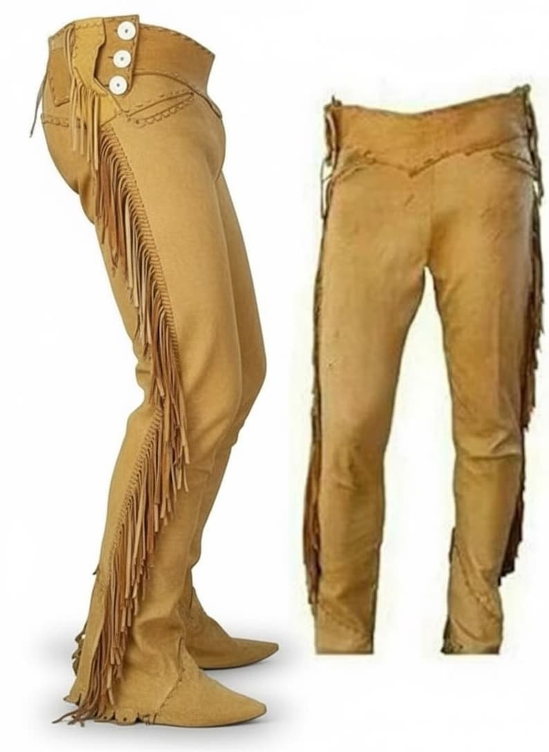 Western Suede Buckskin Genuine Leather Pants Men Native American Fringe ...
