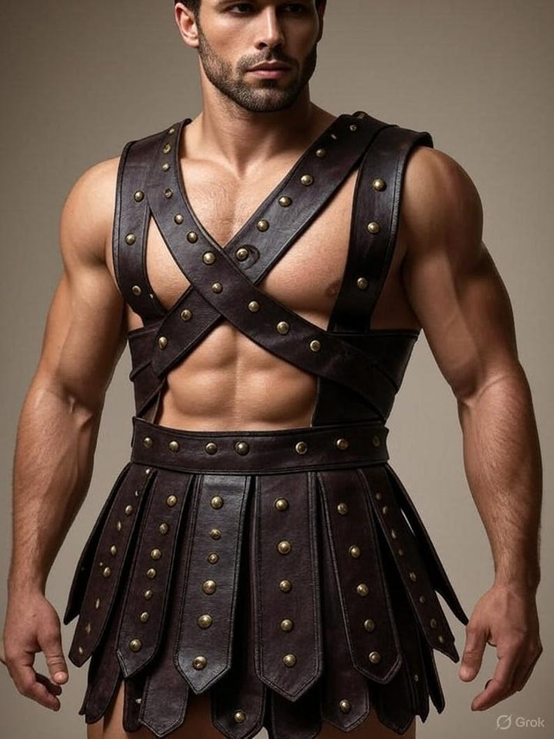 Handmade Leather Gladiator Kilt ,chest Harness Set for LARP, Cosplay ...