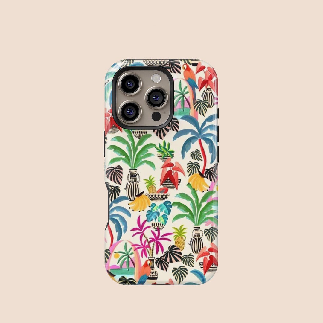 Tropical Paradise Plant & Bird Phone Case, Exotic Palm Tree and Parrot ...