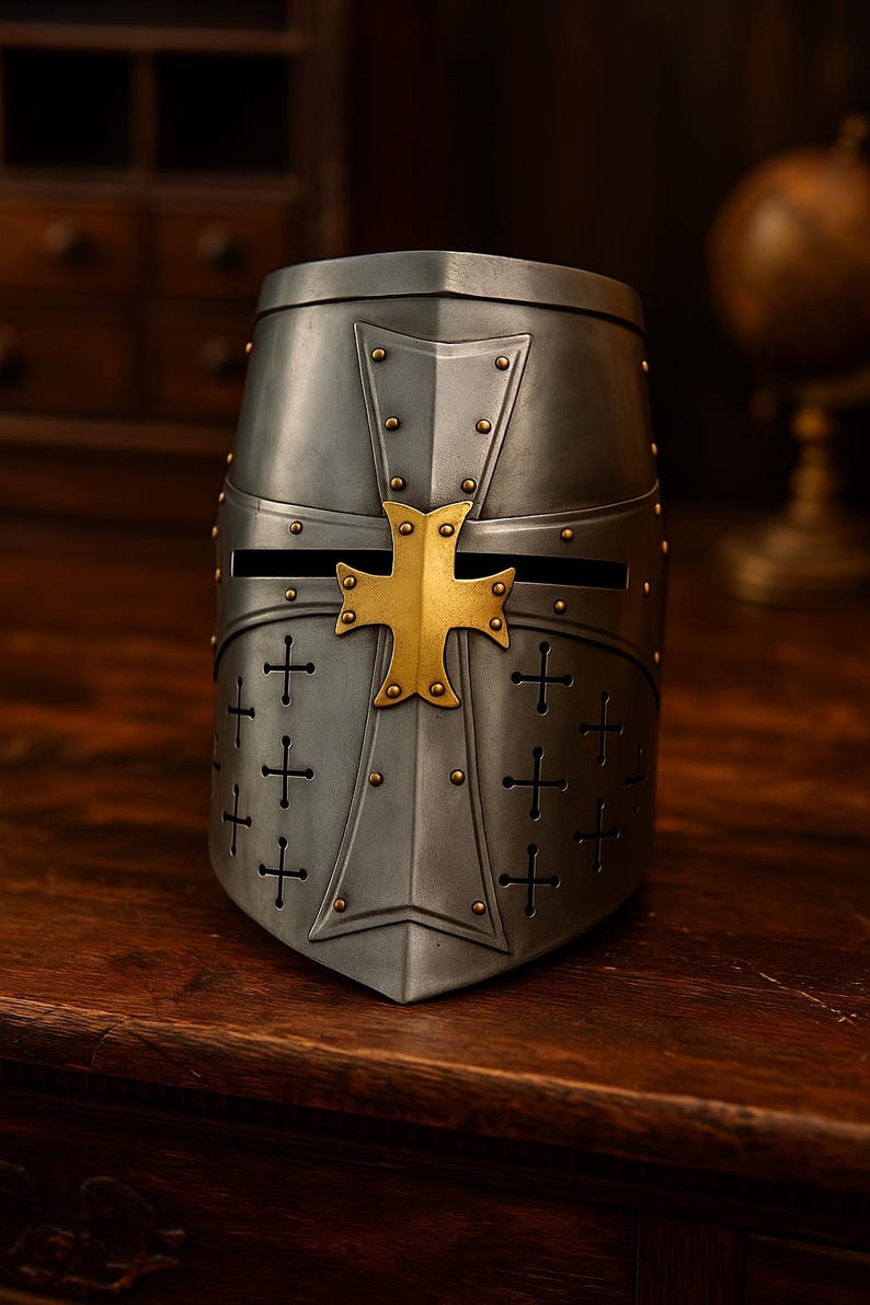 Capacete Templário de Aço Calibre 18 com Cruz Sagrada - Capacete de ...