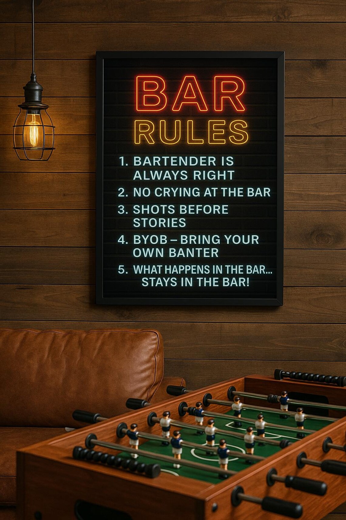 Bar Rules Wall Art - Funny Neon Bar Sign Printable - Man Cave Decor ...