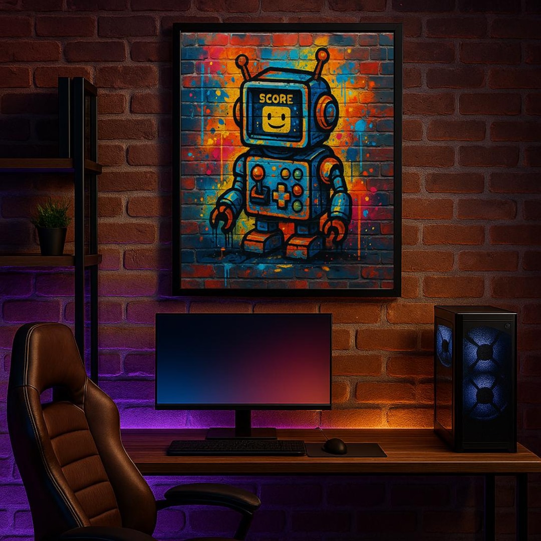 Graffiti Robot Arcade Art Print | Colorful Street Art Wall Decor ...
