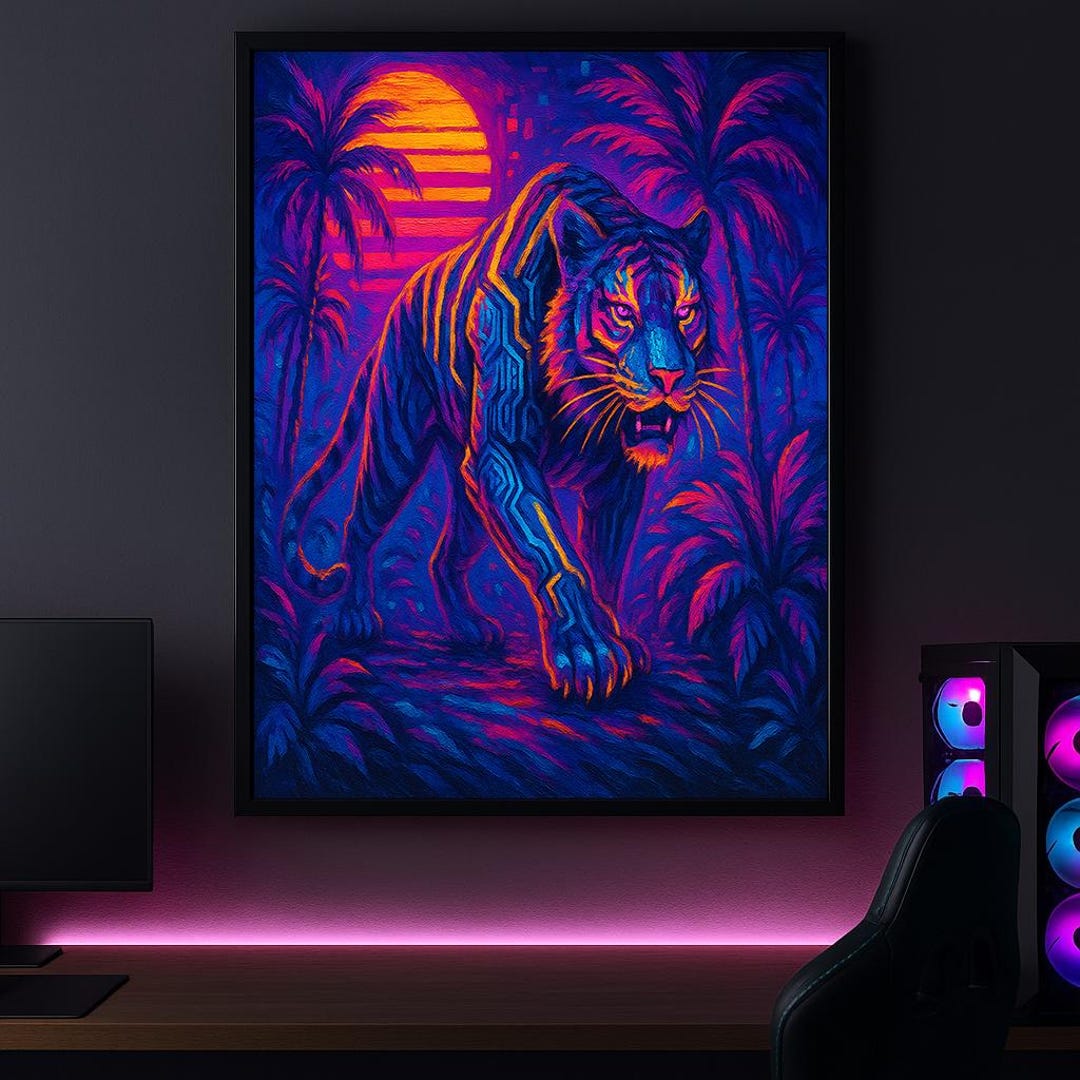 Cyber Tiger Vaporwave Art Print – Neon Jungle Graffiti Wall Decor - Etsy