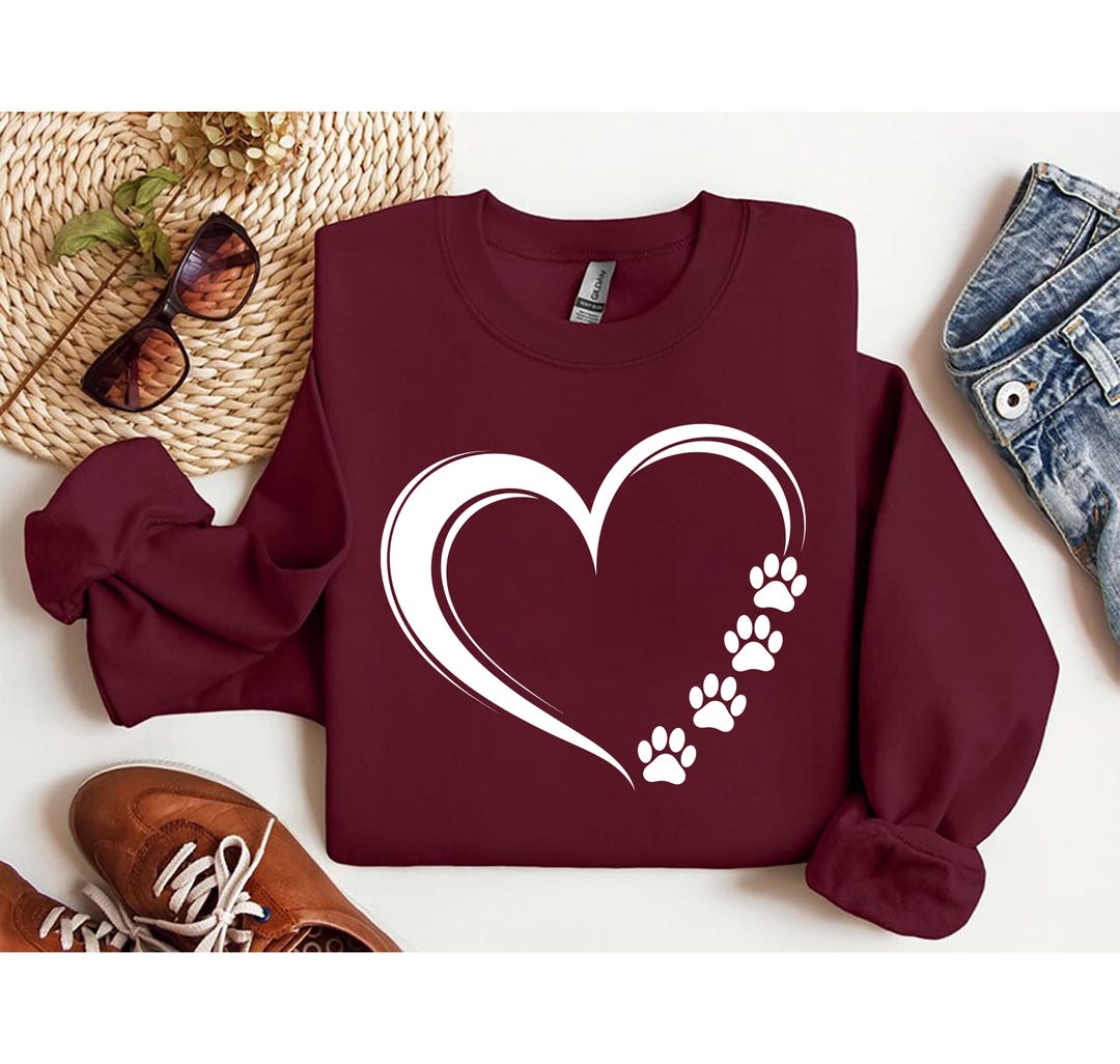 Paw Heart Sweatshirt, Dog Hoodie, Dog Cat Mom Sweat, Gift for Best ...