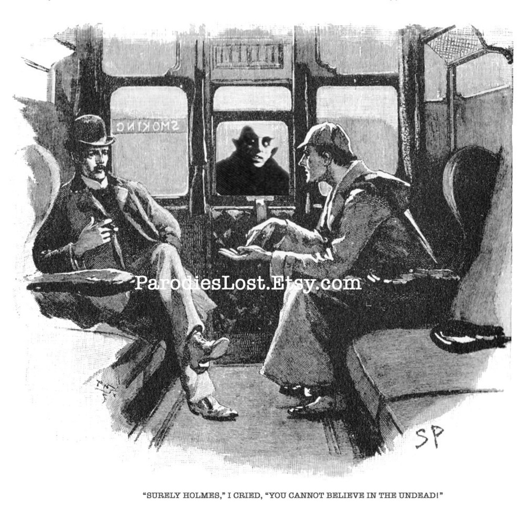 Sherlock HOLMES VAMPIRE Dr. Watson Deerstalker Train Print Nosferatu ...
