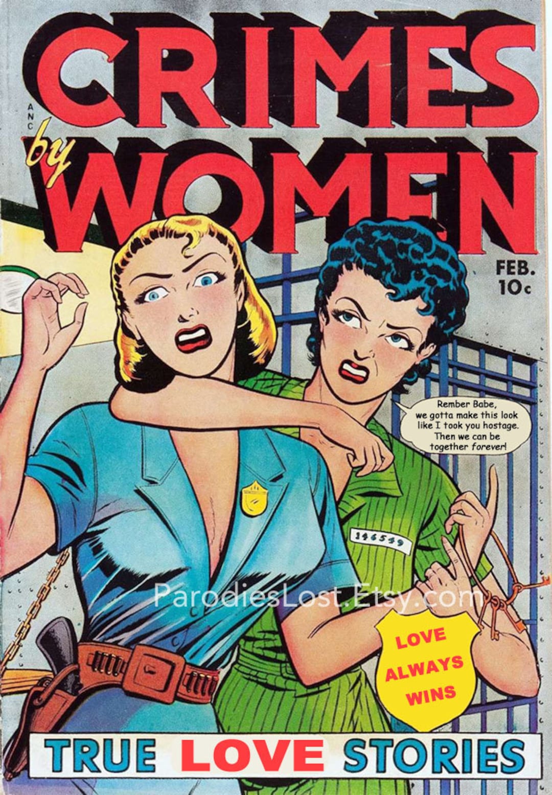 Women in Prison Love Vintage Art Comic Book Remix Print Lesbian Gay ...