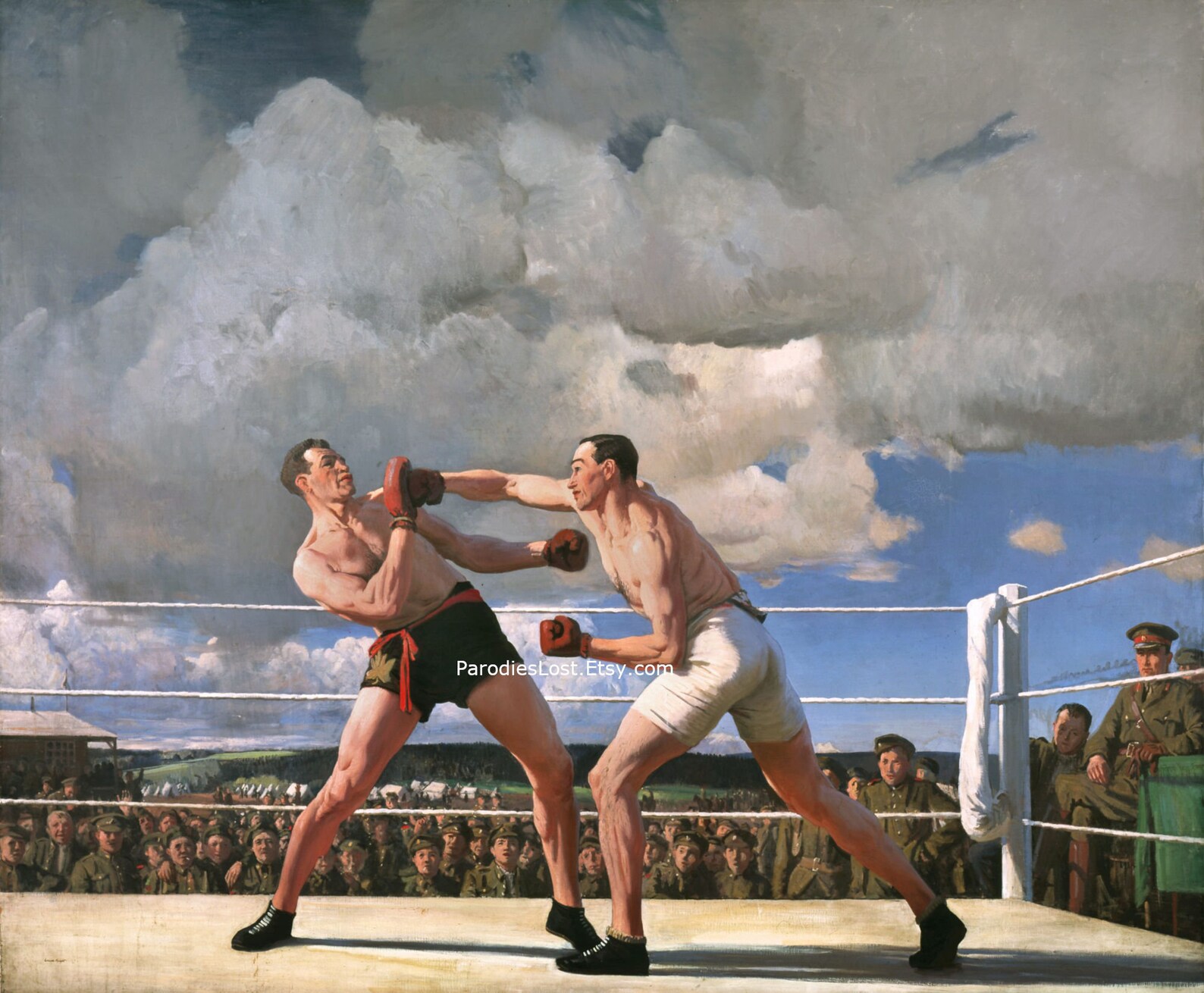 MALE SEMI NUDE Boxers Laura Knight Print 19-20th Century English Oil ...