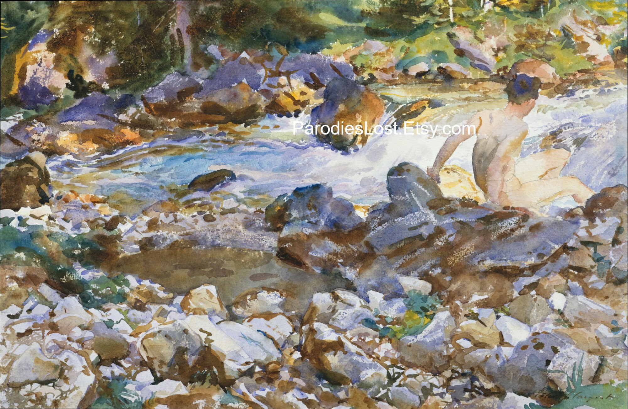 NAKED MALE SWIMMER John Singer Sargent Print Watercolor - Etsy Canada