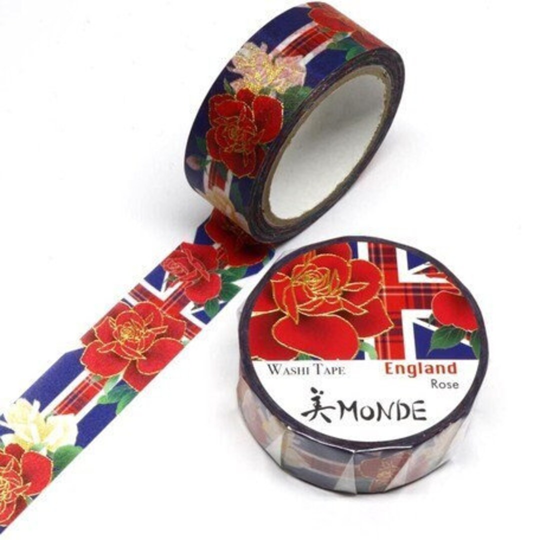 English Tudor Rose & Union Jack 3/5washi Roll W/ Gold Foil Monde Japan ...