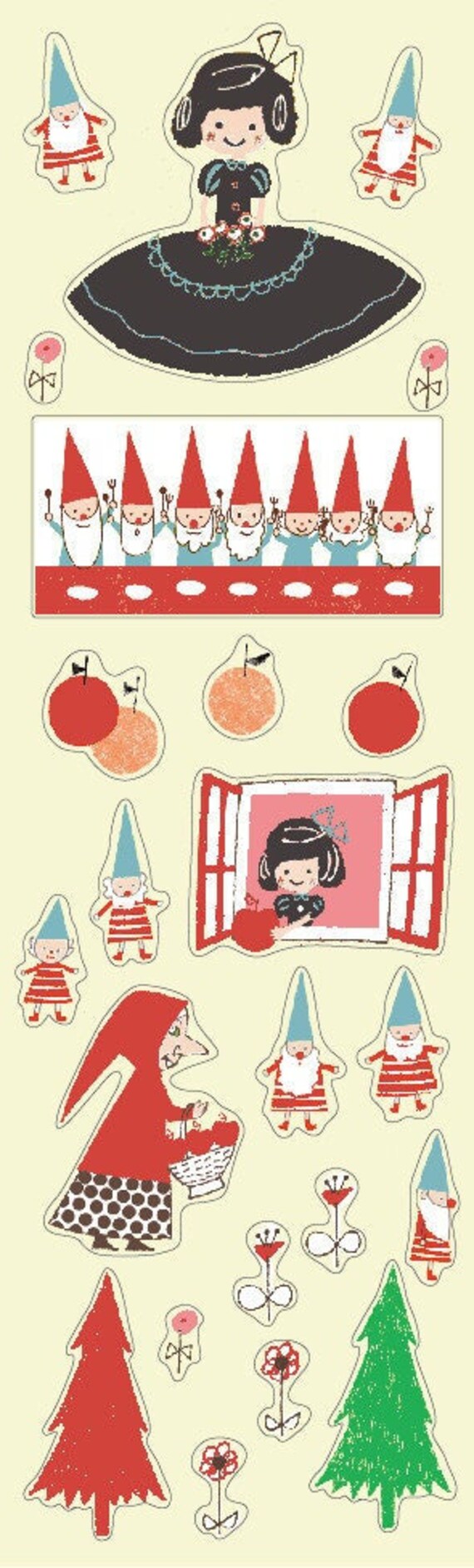 Snow White & 7 Dwarfs Sticker Set 46 Stickers Shinzi Katoh - Etsy