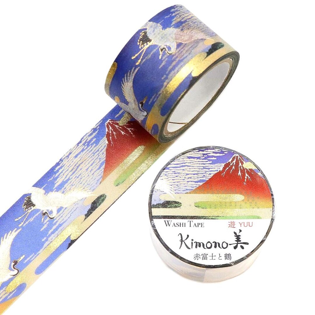 Washi Tape: RED FUJI & CRANE Wide 1" W/gold Foil Gradation by Kimono ...