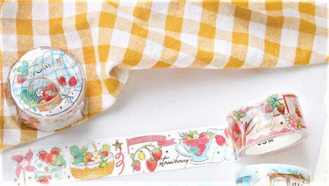 Strawberry Picnic 3/4 Washi Tape W/gold Foil From BGM - Etsy