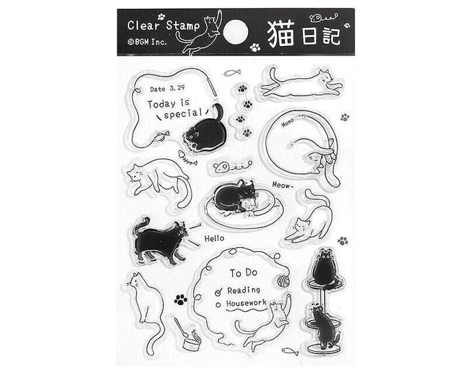 Clear Stamp Set: CAT DIARY (13 Pieces) BGM Journal Planner Scrapbook ...