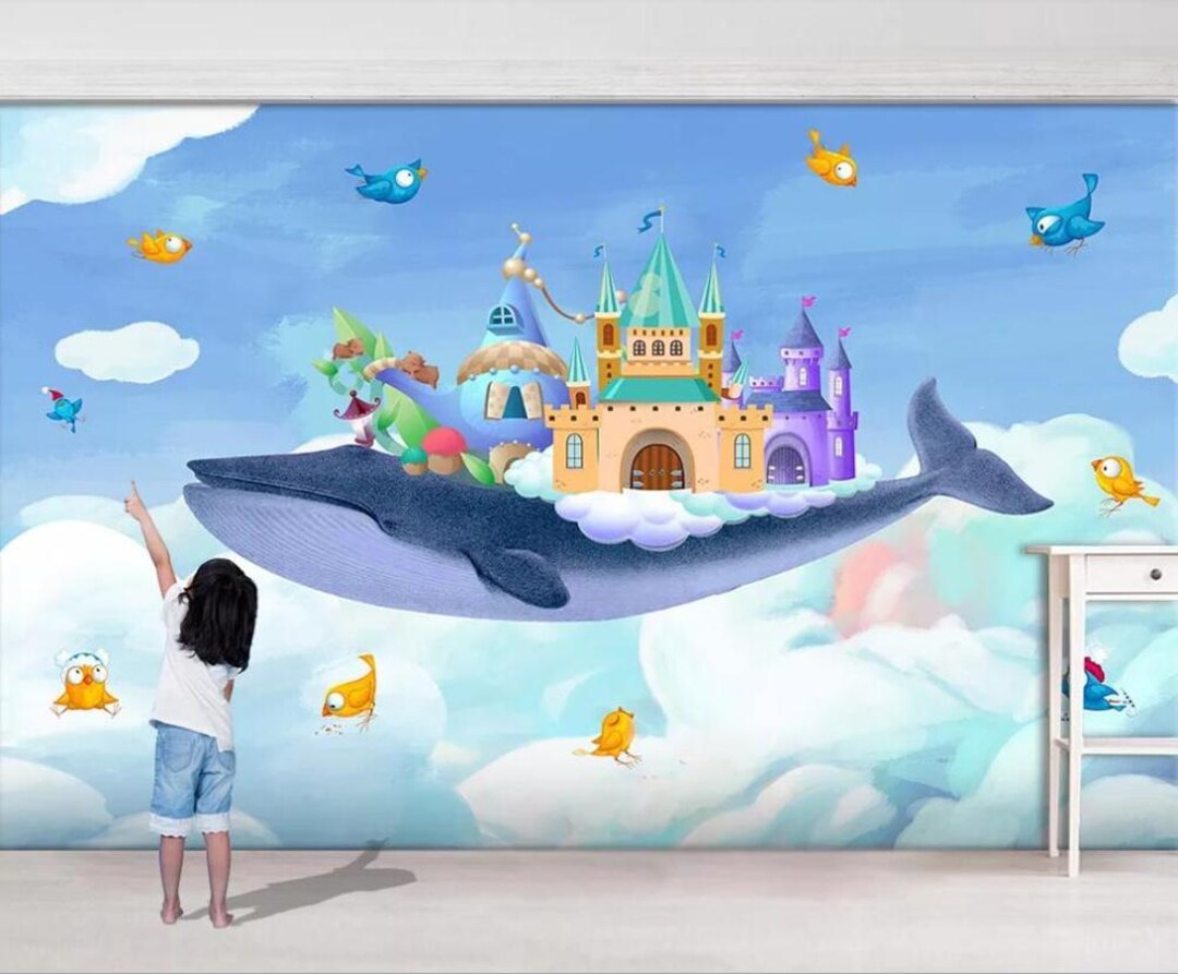 Ocean Fantasy Wallpaper Mural – Whale & Castle Design for Baby Nursery ...