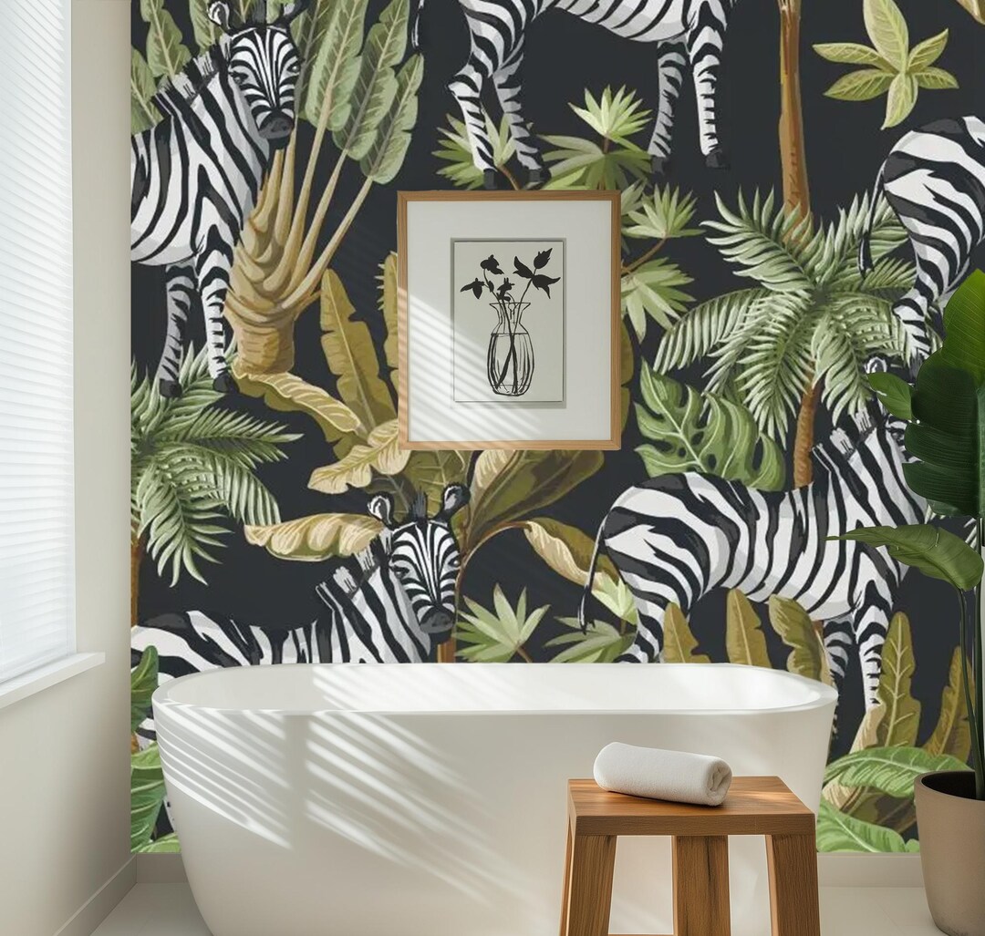 Zebra Jungle Wall Mural – Exotic Safari Wallpaper for Kids Room ...