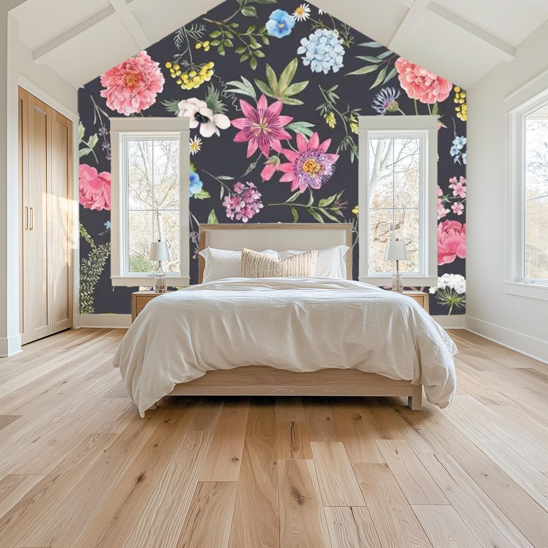 Dark Petal Dreamscape Mural – Moody Floral Wall Art for Bedroom ...