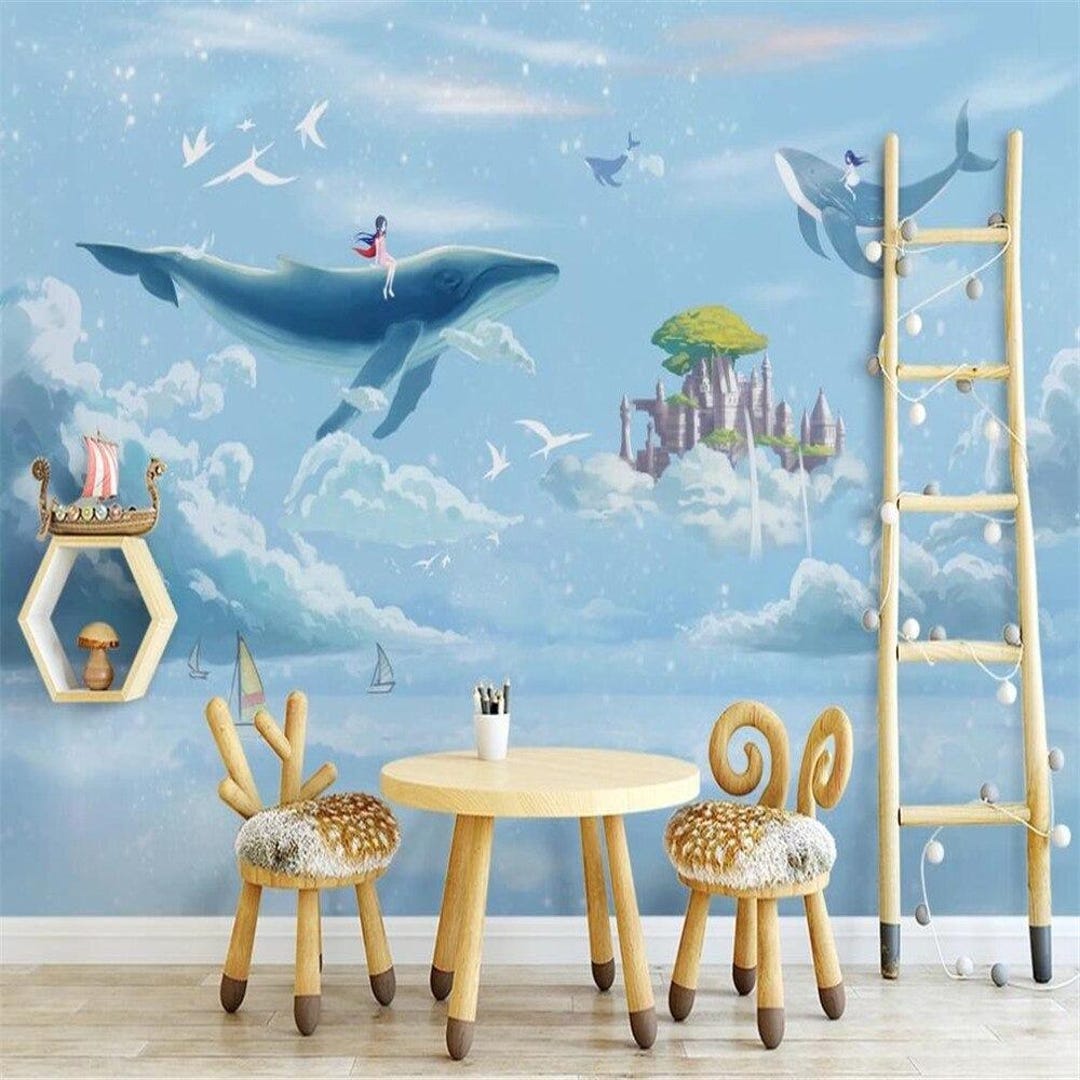 Mermaid Seaworld Cartoon Mural Wallpaper – Underwater Girls Bedroom ...