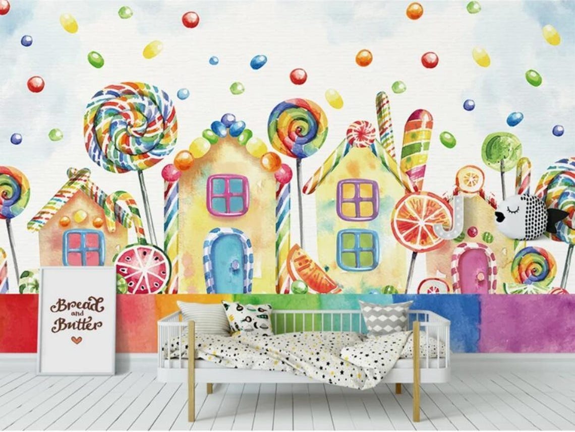 Pastel Candyland Wallpaper Mural – Sweet Themed Design for Kids’ Room ...