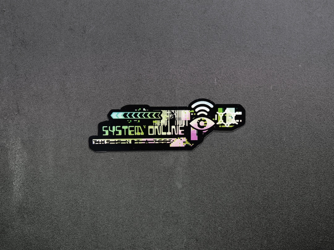 System Online Holographic Vinyl Decal - Cyberpunk Tech Laptop Sticker ...