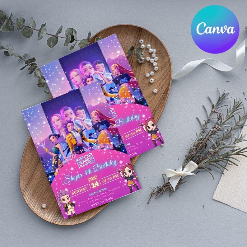 Kpop Demon Hunter Birthday Invitation | Editable Canva Template | Kpop ...