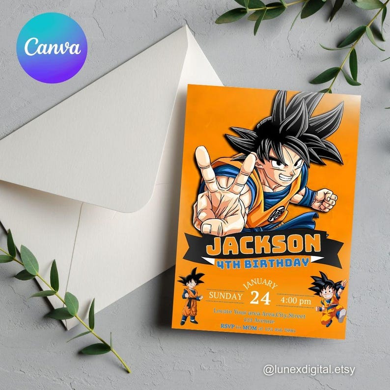 Goku Birthday Invitation Card Template - Etsy
