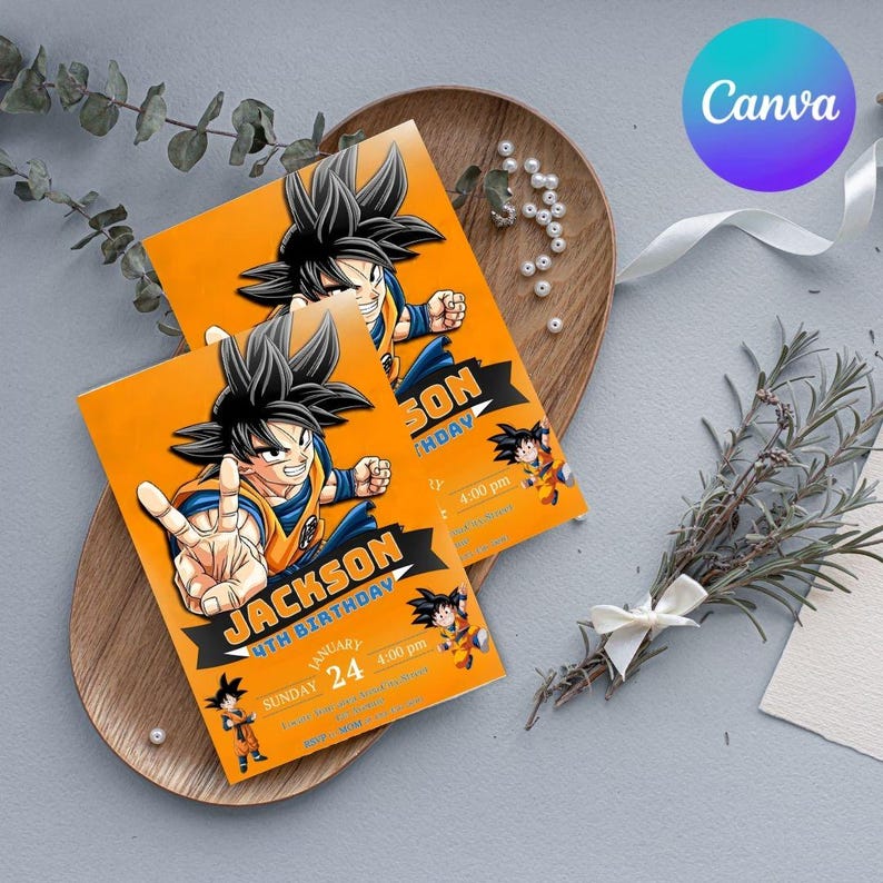 Goku Birthday Invitation Card Template - Etsy